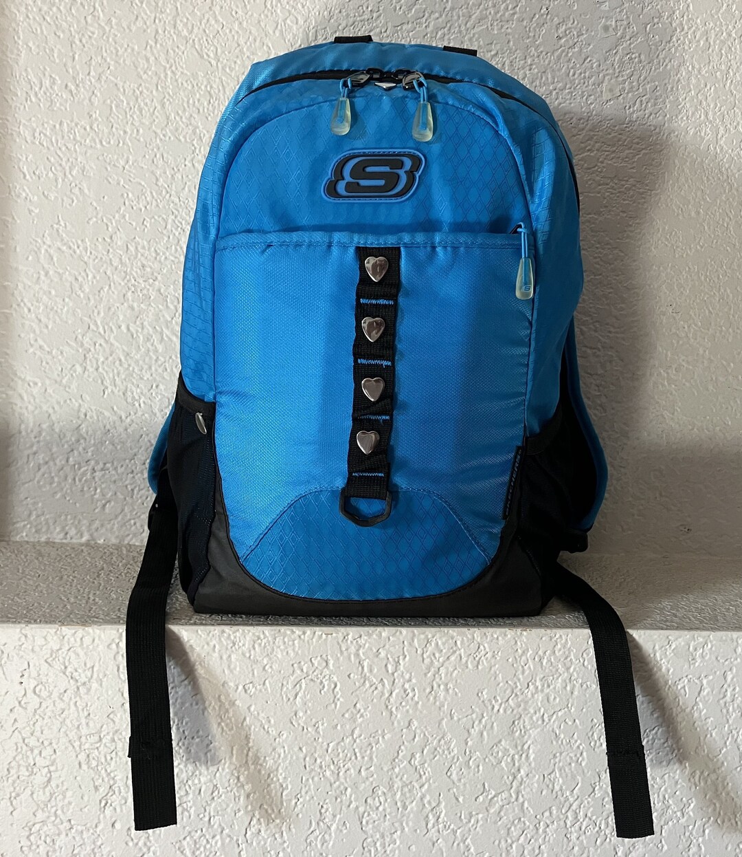 Sketchers Turquoise Backpack/silver Heart Embellished Adjustable Straps ...