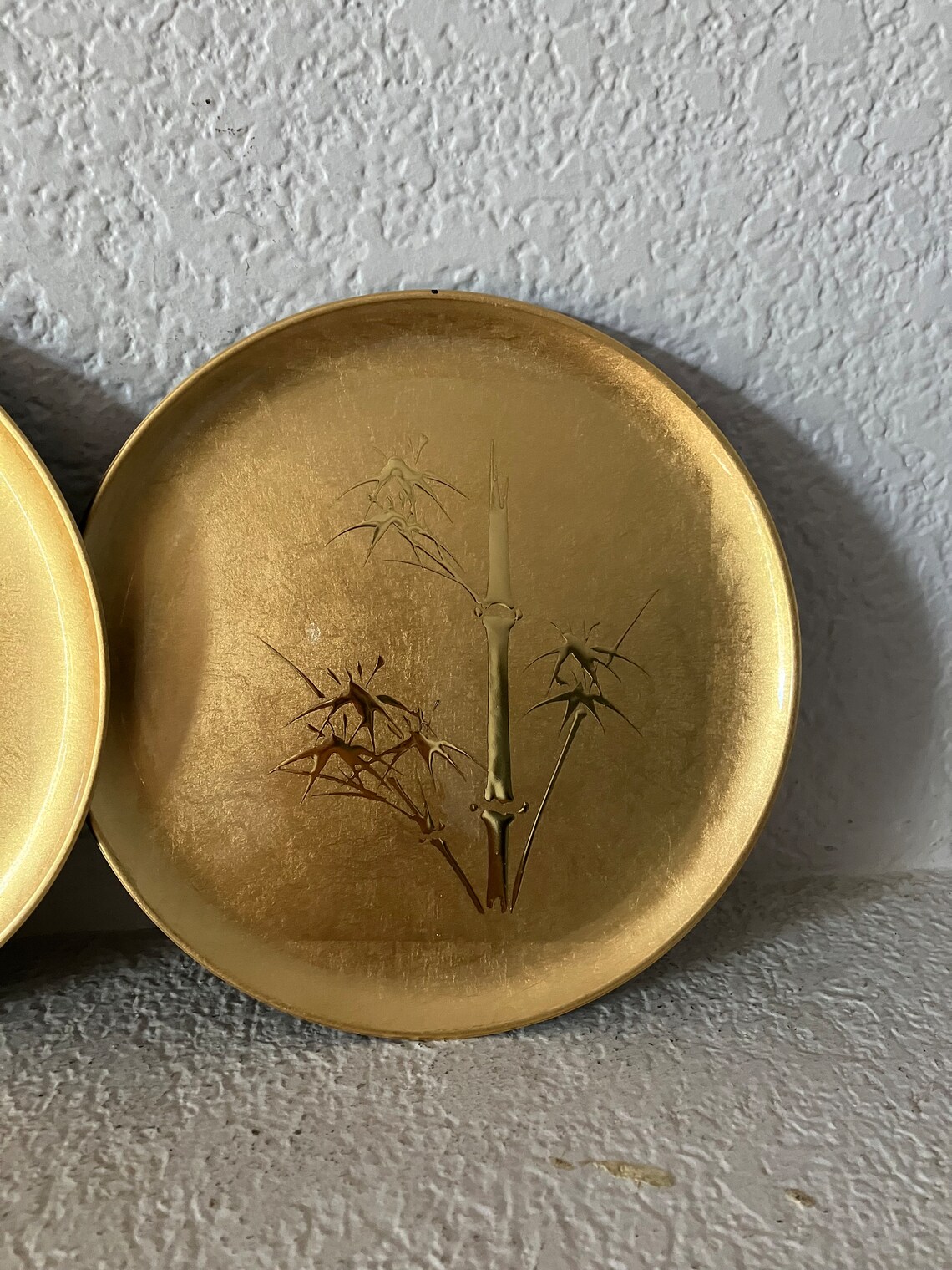 Vintage OMC Japan 6 Serving Plates/front Gold Bamboos Lacquer Finish ...