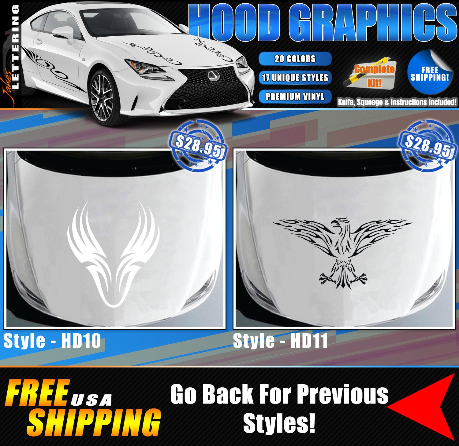 Car Stickers, Hood Stickers, Car Decals, Stripes, Vinyl, Hood Decals ...