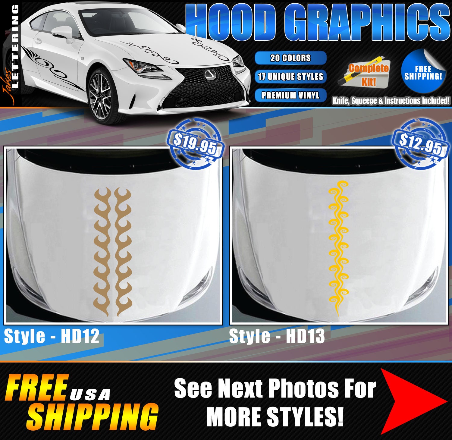 Car Stickers, Hood Stickers, Car Decals, Stripes, Vinyl, Hood Decals ...