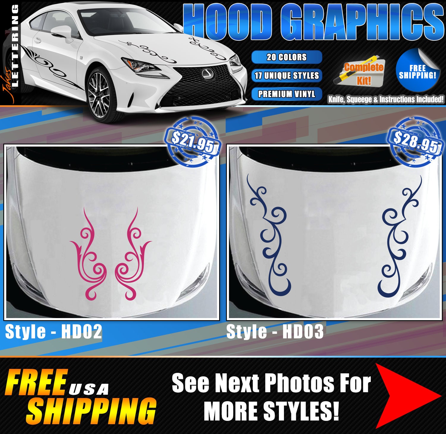 Car Stickers, Hood Stickers, Car Decals, Stripes, Vinyl, Hood Decals ...