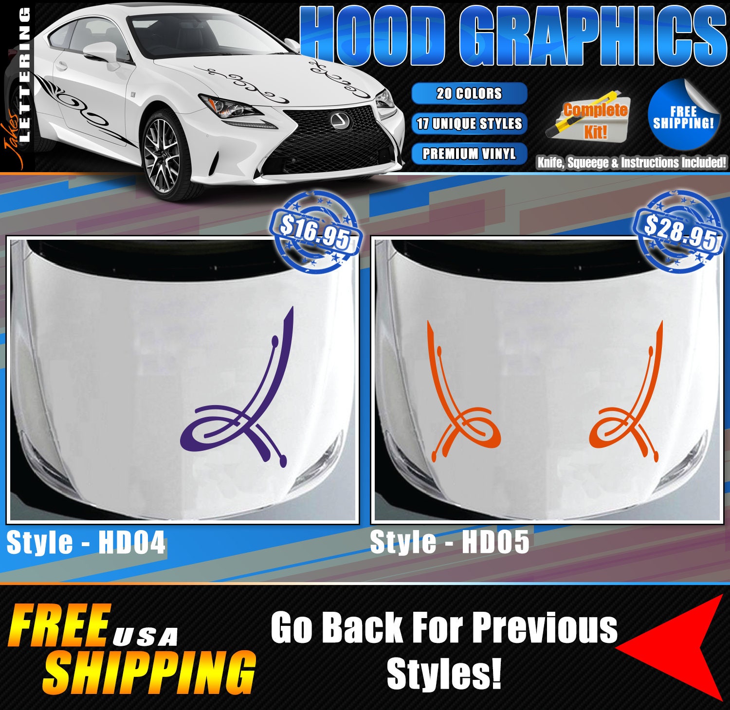 Car Stickers, Hood Stickers, Car Decals, Stripes, Vinyl, Hood Decals ...