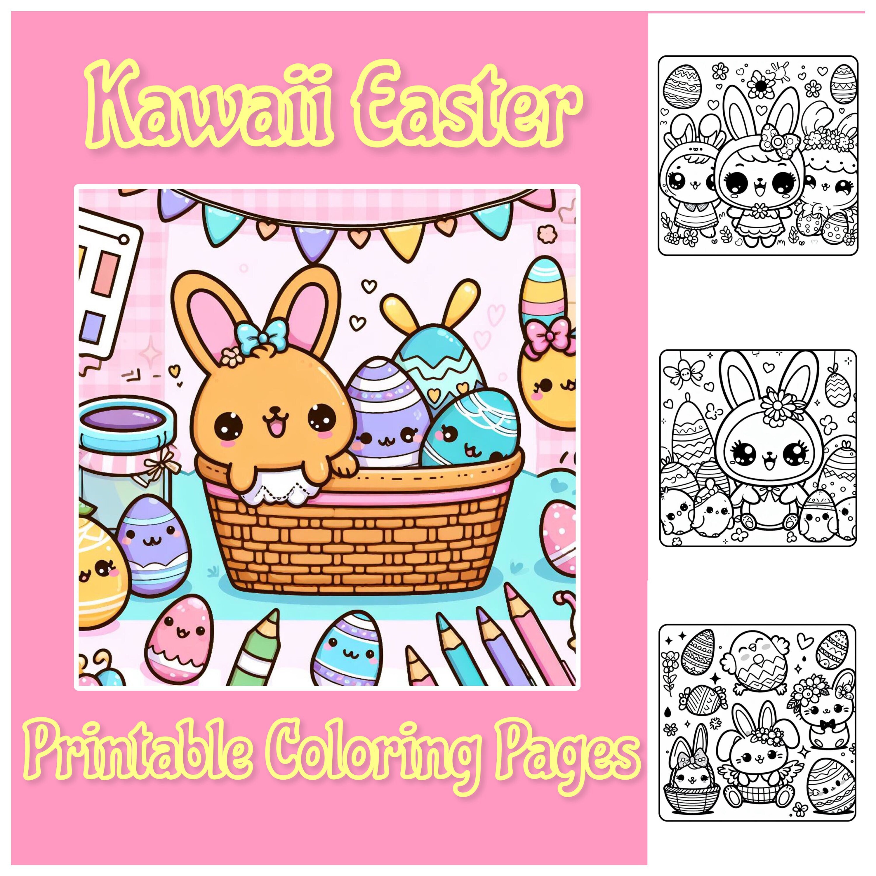 10 Printable Easter Kawaii Coloring Sheets - Etsy