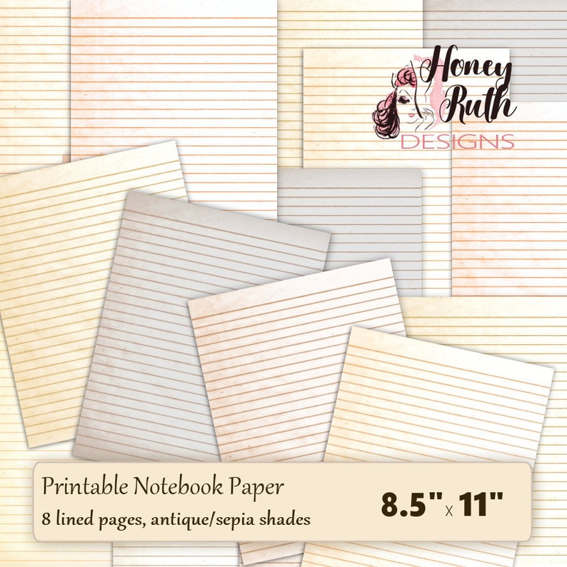 Instant Digital Download Antique Vintage Grunge Lined Notebook Page 8.5 ...