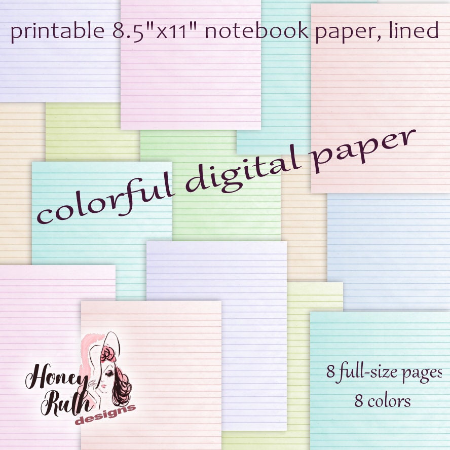 Printable Lined Notebook Paper: Colorful DIY Planner Pages (8.5