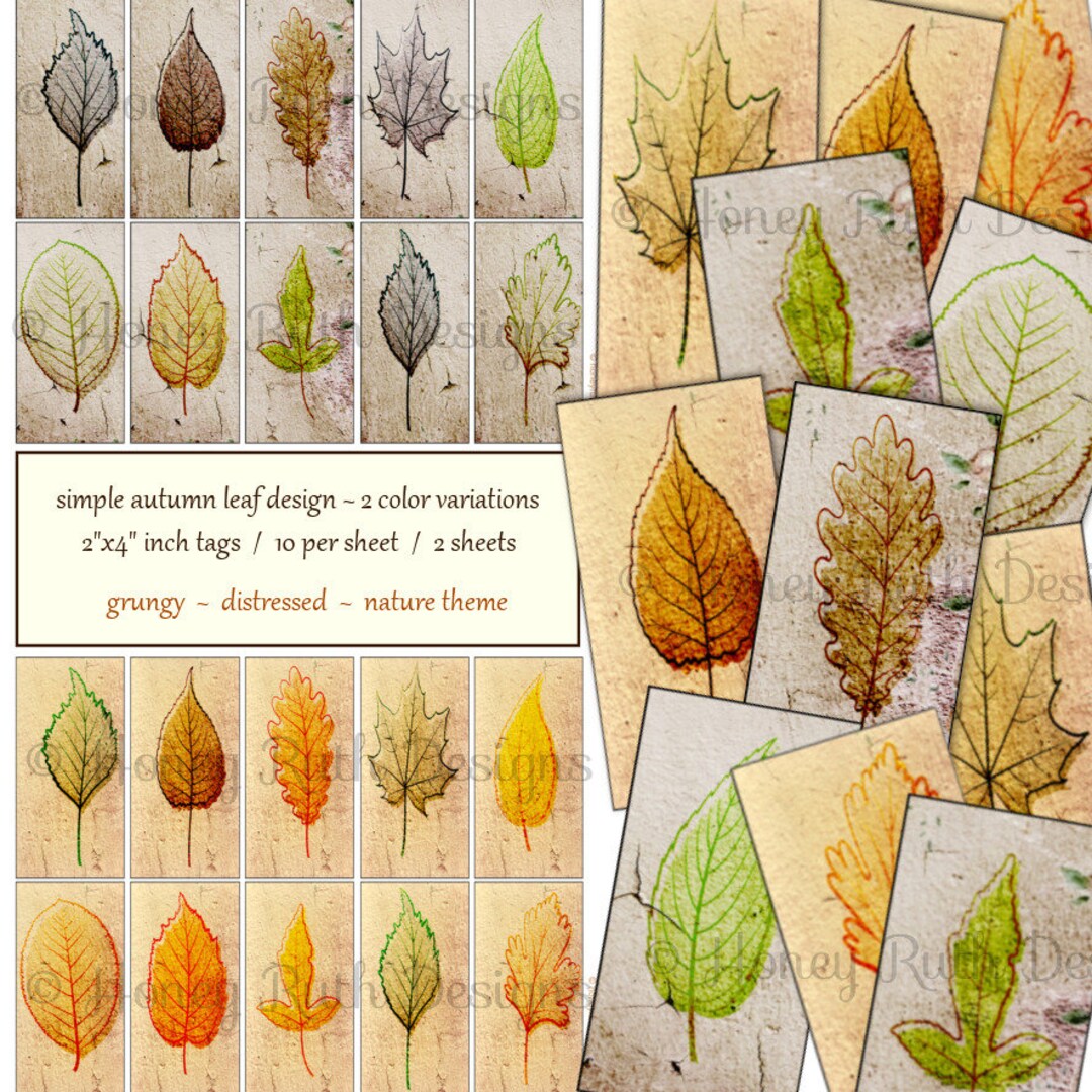 Printable Autumn Leaf Tags 2x4 Nature Theme Digital Printables Instant ...