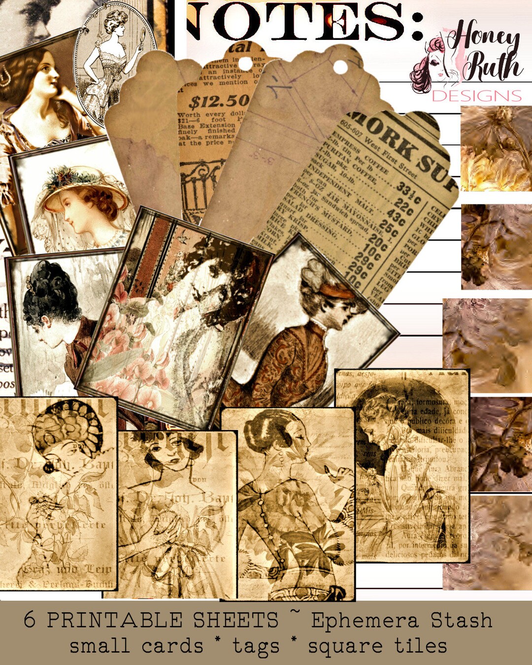Vintage Ephemera Printable Pages Journal Cards Tags Small Squares ...