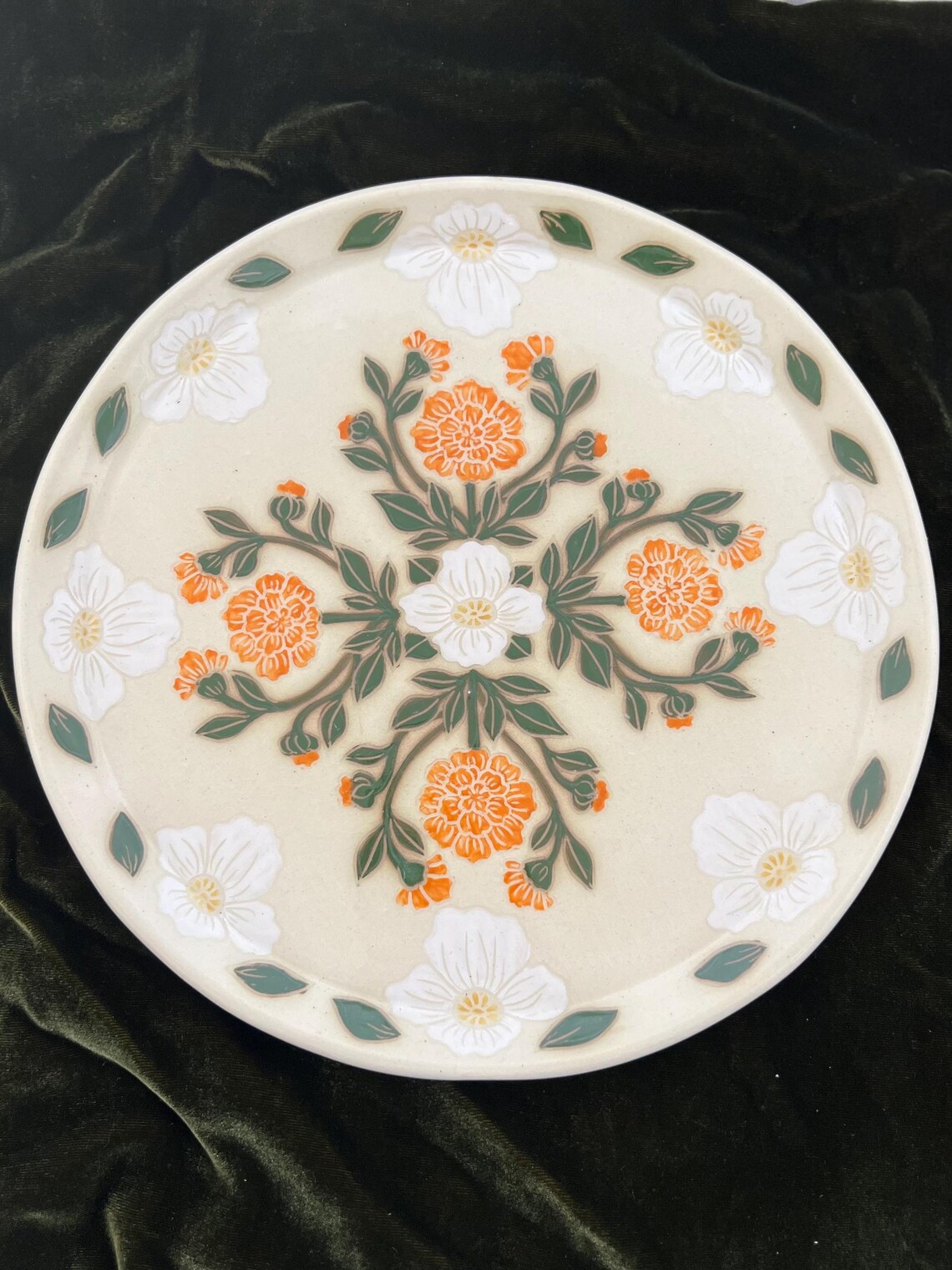 Marigold White Poppy Floral Mandala Plate 11 - Etsy
