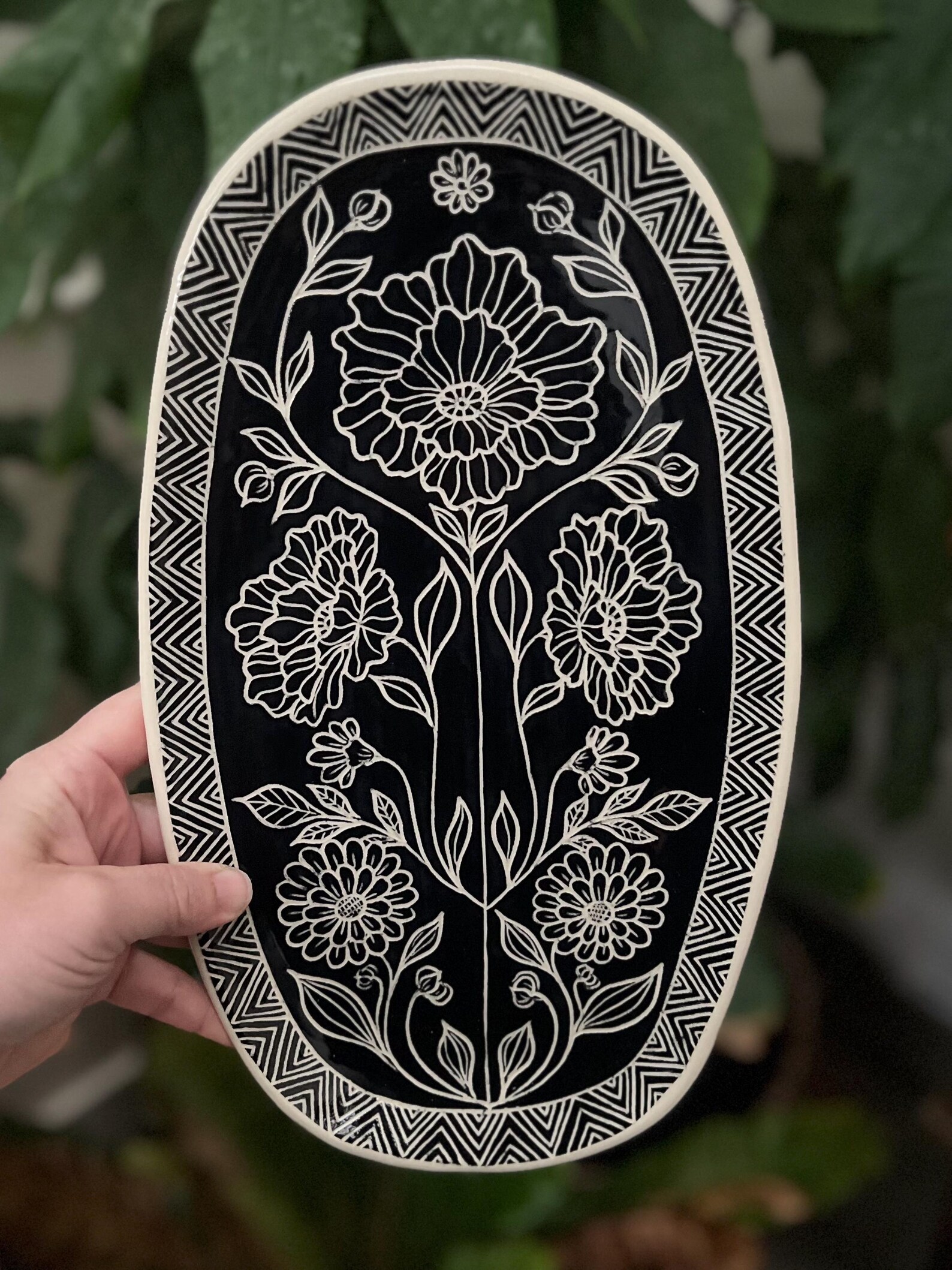 Black and White Floral Tree of Life Platter - Etsy