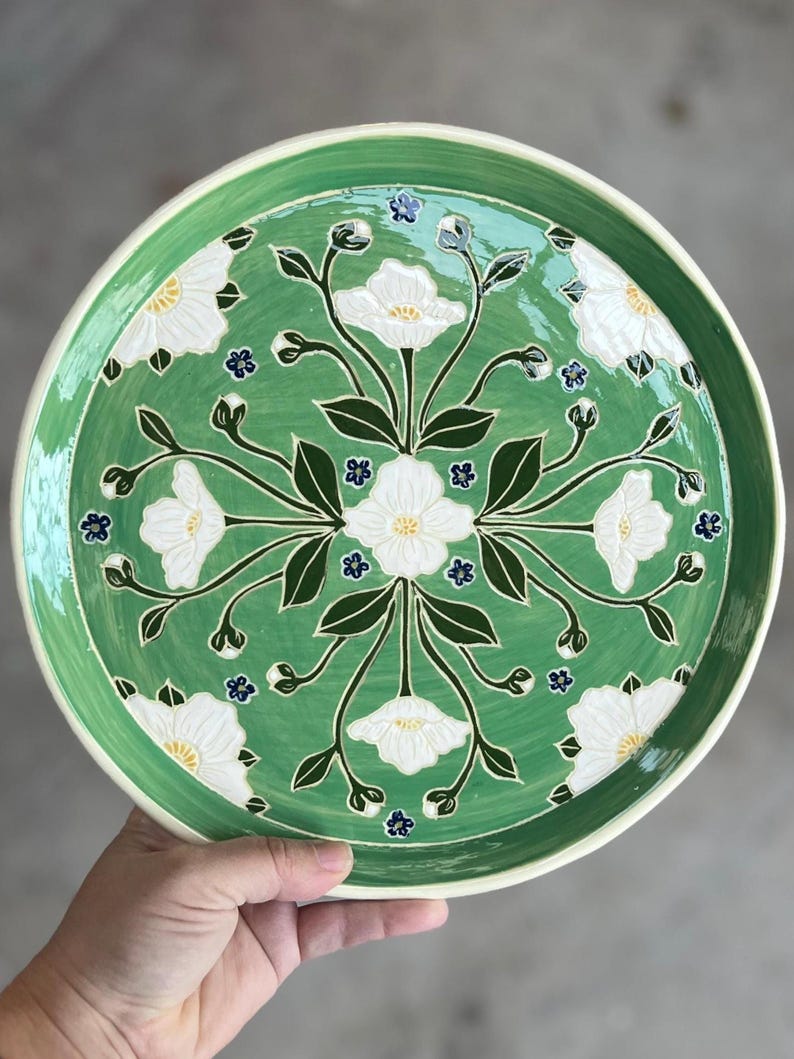 Spring Green White Poppy Floral Mandala Plate - Etsy