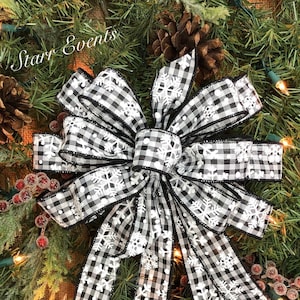 Buffalo Plaid Bow. Rustic Christmas Decor. Black and White - Etsy