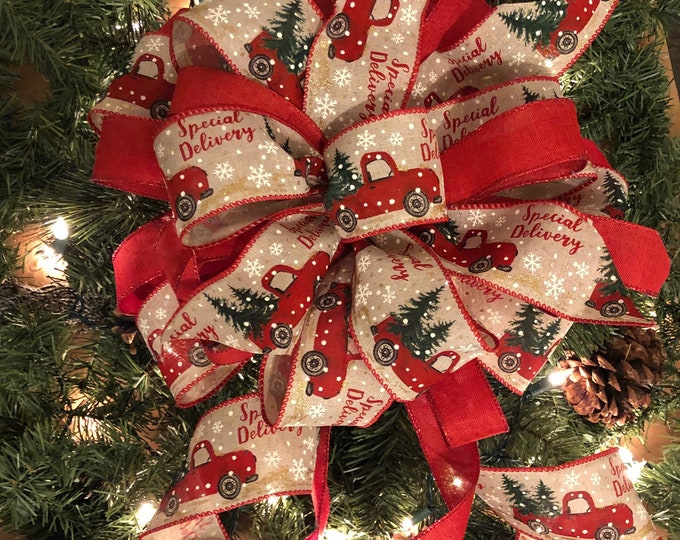 Rustic Christmas Tree Topper. Christmas Tree Bows. Red Truck Bow ...