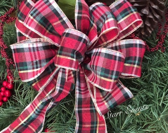 Rustic Christmas Decorations. Plaid Bows Rustic Christmas Decor Red ...