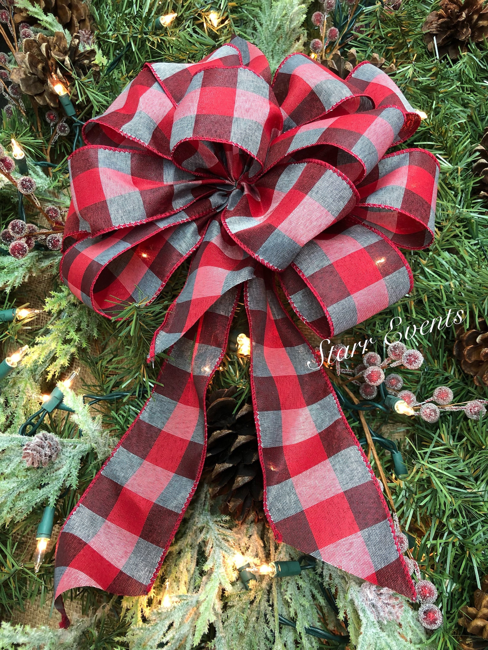 Red Plaid Bow. Rustic Christmas Decor. Red Black and White - Etsy