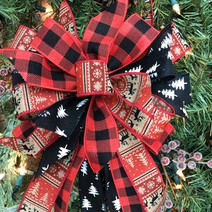 Red and Black Buffalo Plaid Bow. Rustic Christmas Decor. Red and Black ...
