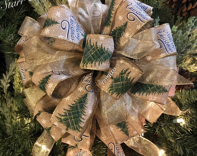 Rustic Christmas Tree Topper. Large Rustic Christmas Tree Bows Merry ...