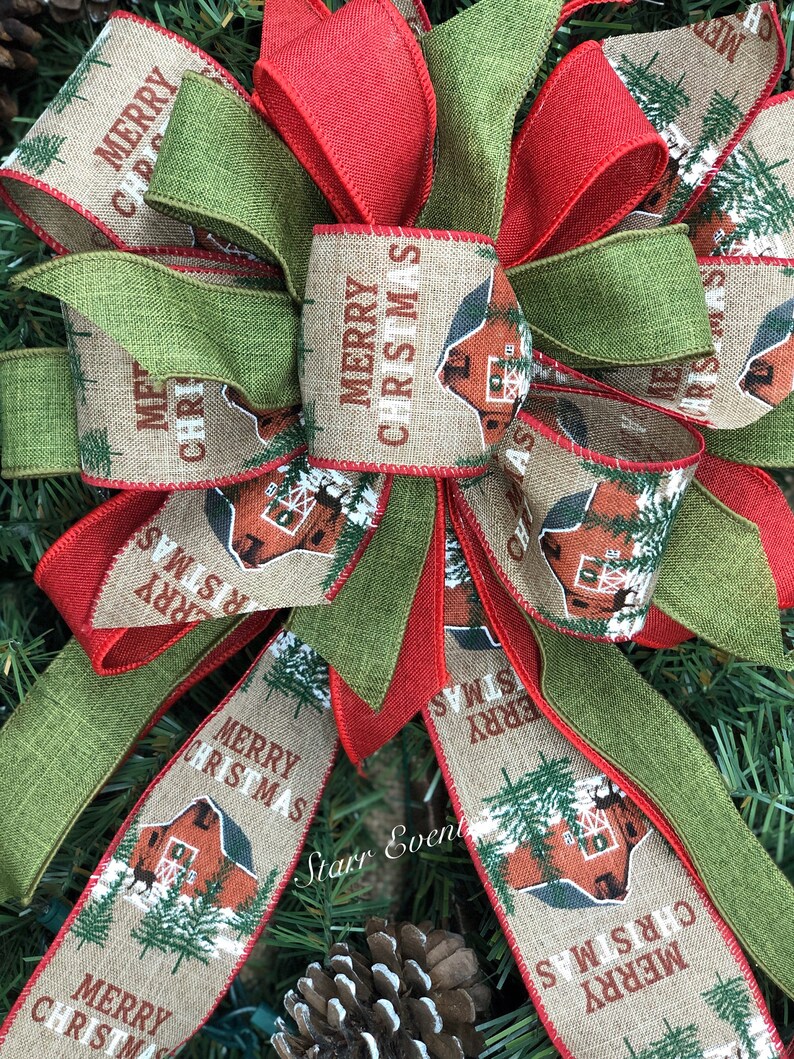 Farmhouse Bow Rustic Christmas Decor Rustic Christmas Ribbon Vintage ...