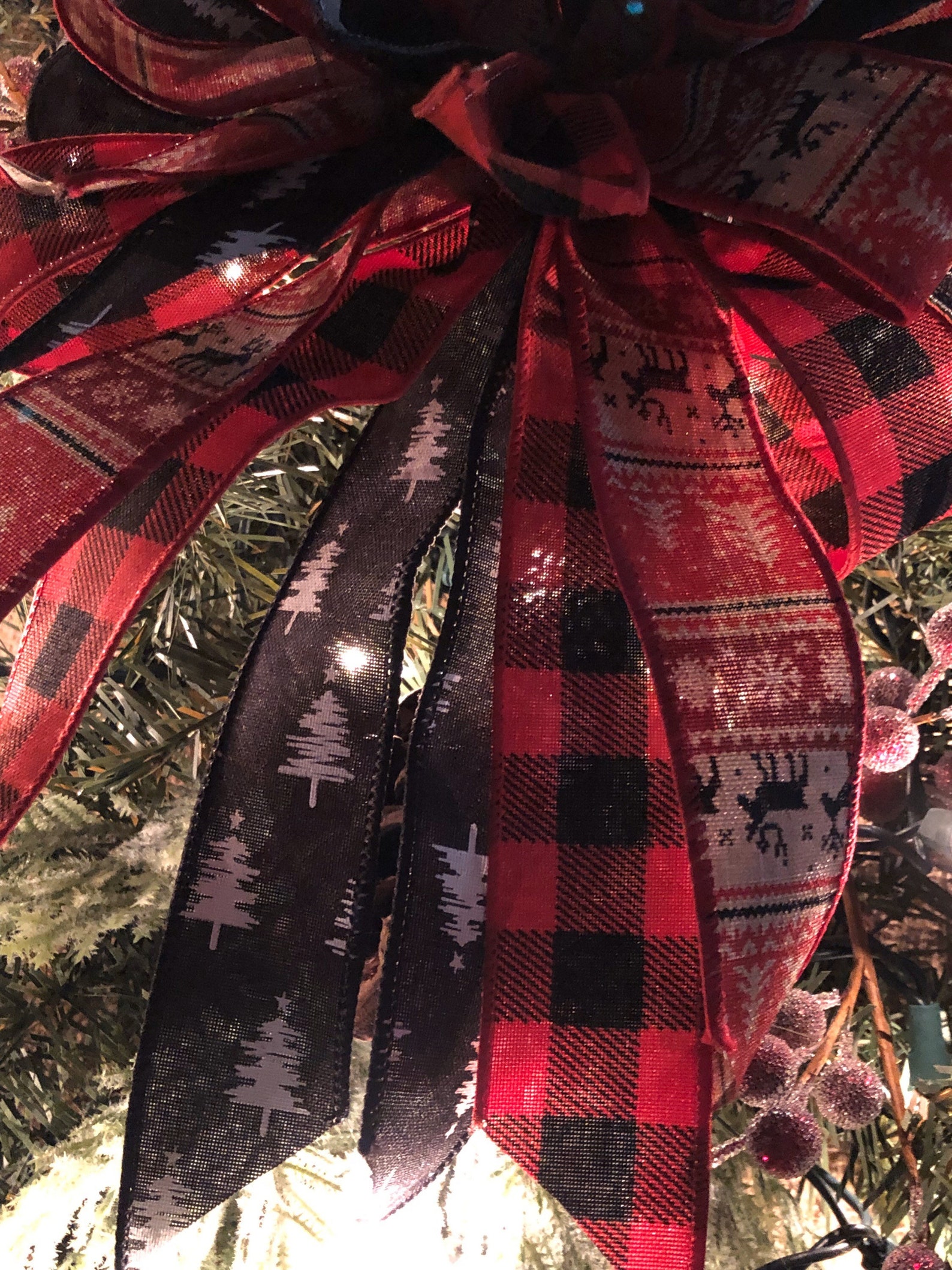 Red and Black Buffalo Plaid Bow. Rustic Christmas Decor. Red - Etsy