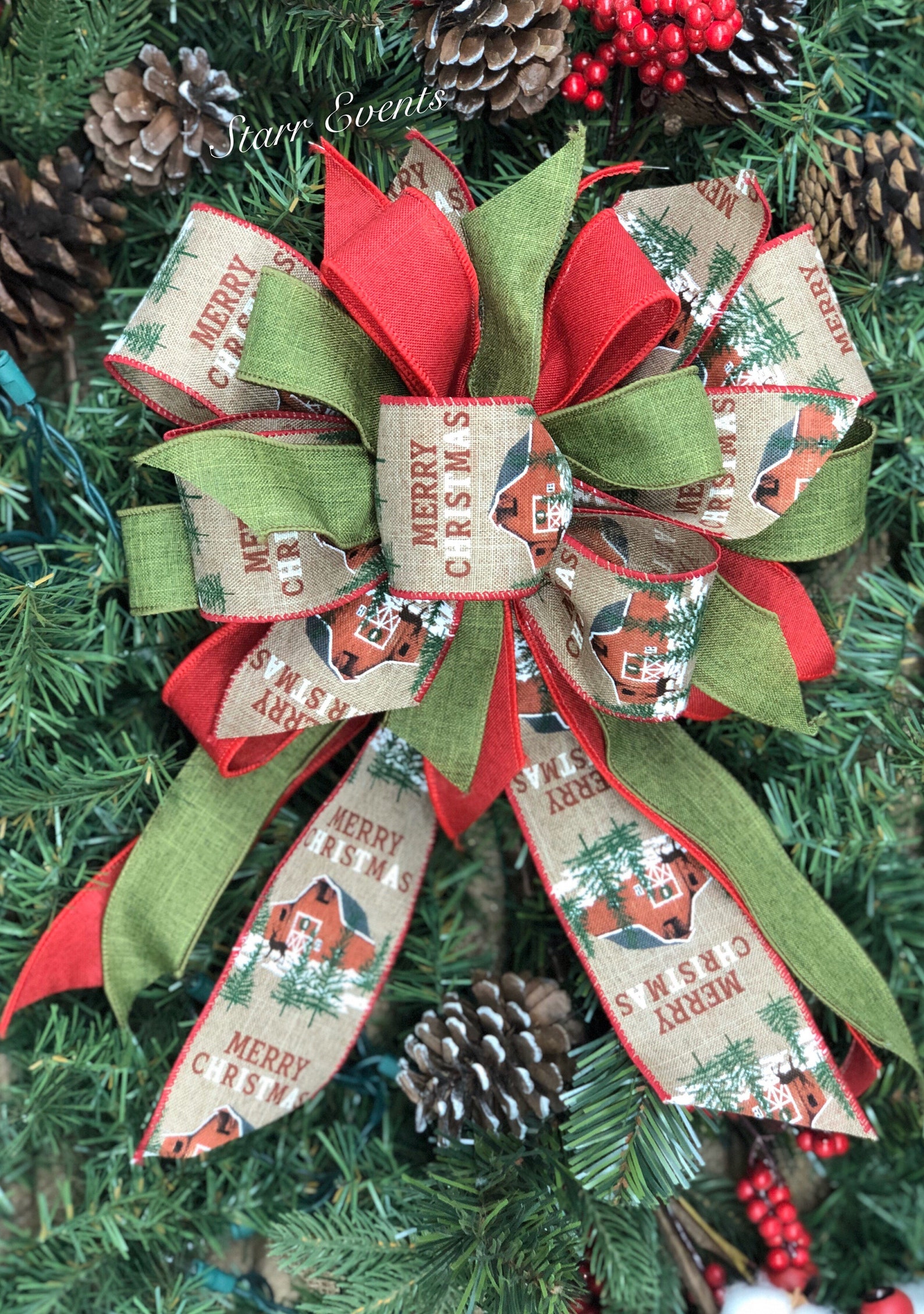Farmhouse Bow Rustic Christmas Decor Rustic Christmas Ribbon Vintage ...