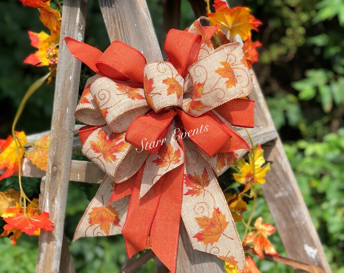 Fall Wreath Bow. Burnt Orange Ribbon. Bows for Wreaths. Rustic Fall ...