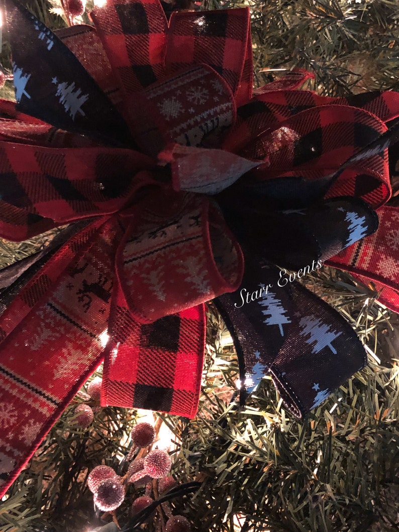 Red and Black Buffalo Plaid Bow. Rustic Christmas Decor. Red - Etsy