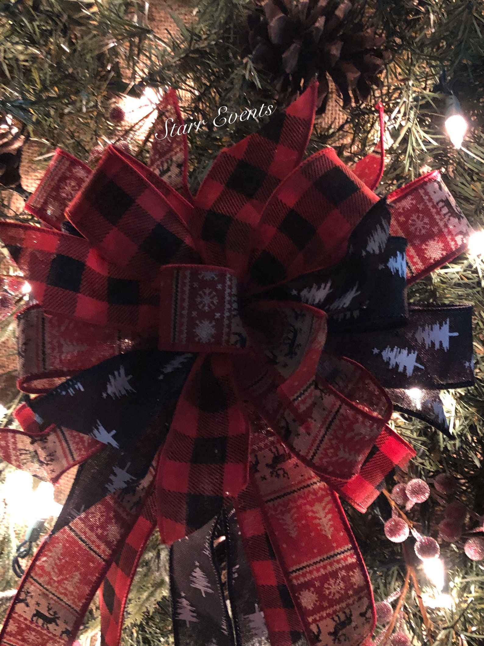 Red and Black Buffalo Plaid Bow. Rustic Christmas Decor. Red | Etsy