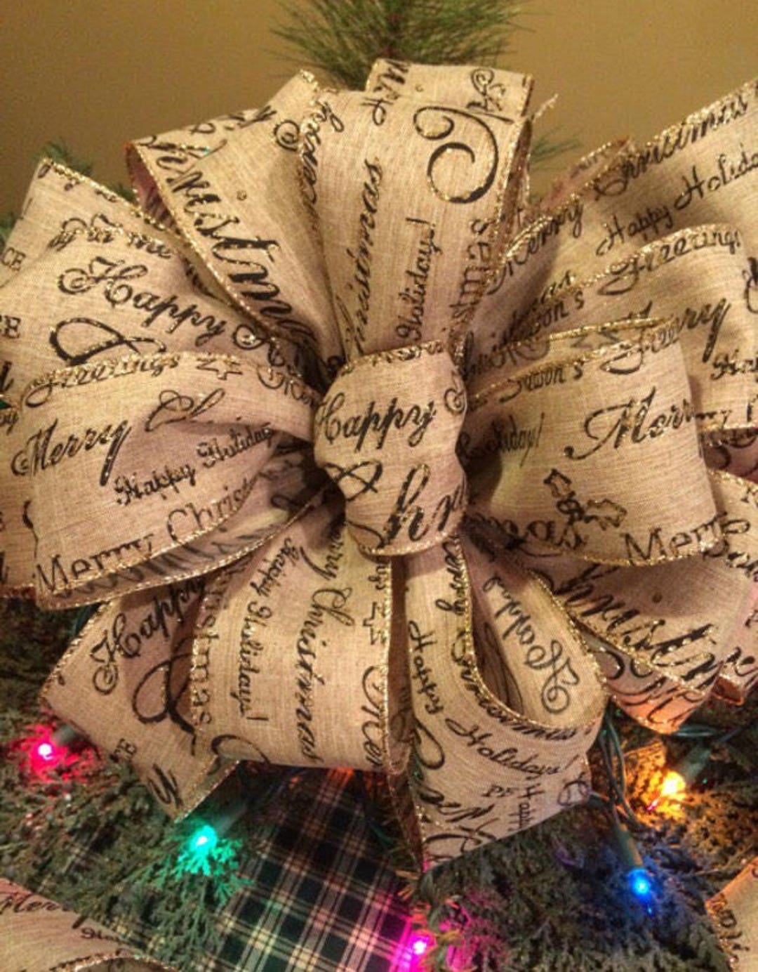 Rustic Christmas Tree Topper. Christmas Tree Bows. Christmas Ribbon ...