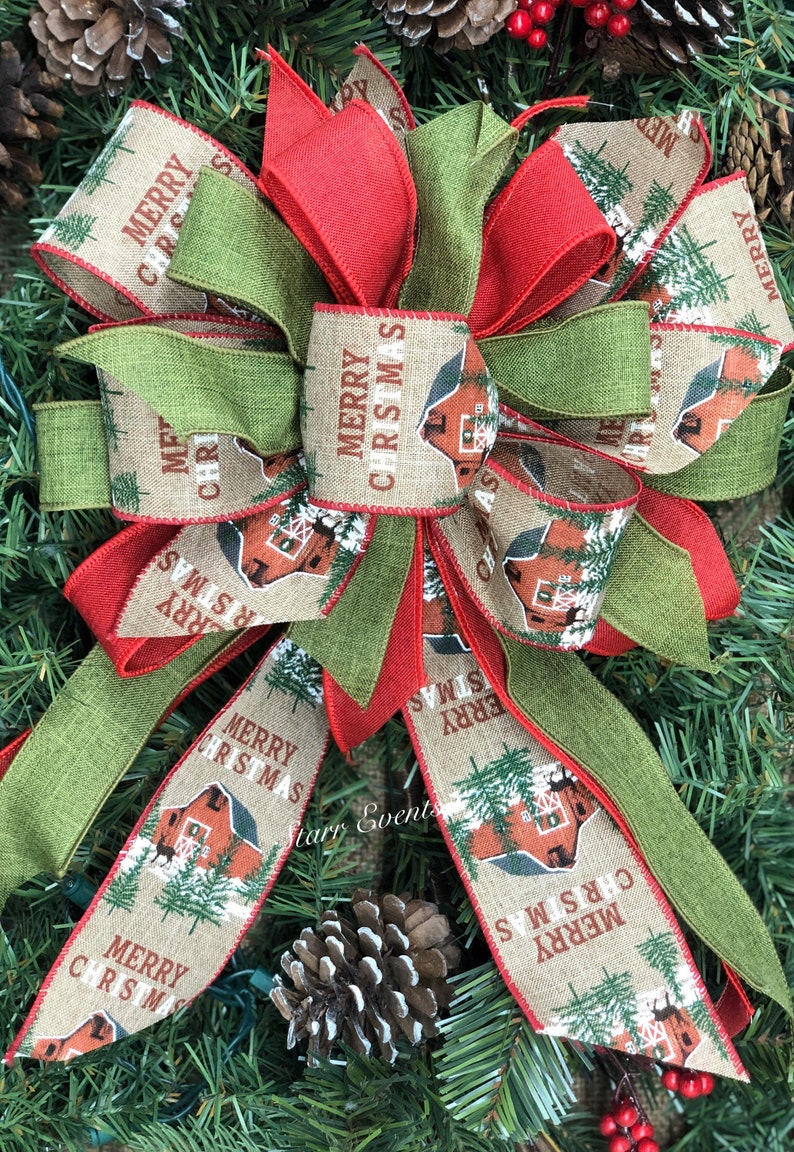 Farmhouse Bow Rustic Christmas Decor Rustic Christmas Ribbon Vintage ...