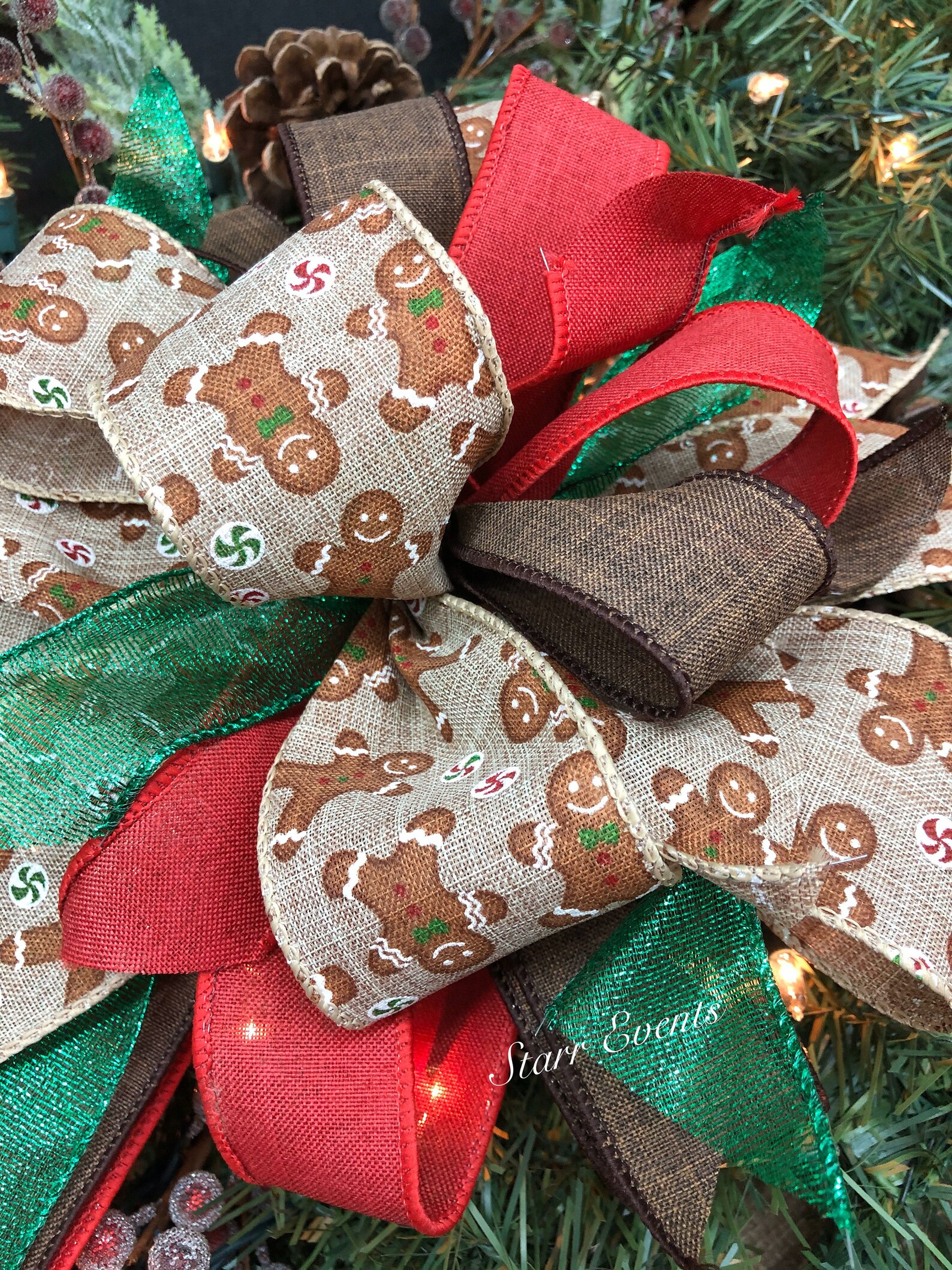 Rustic Christmas bow Gingerbread man Christmas Wreath bows. | Etsy