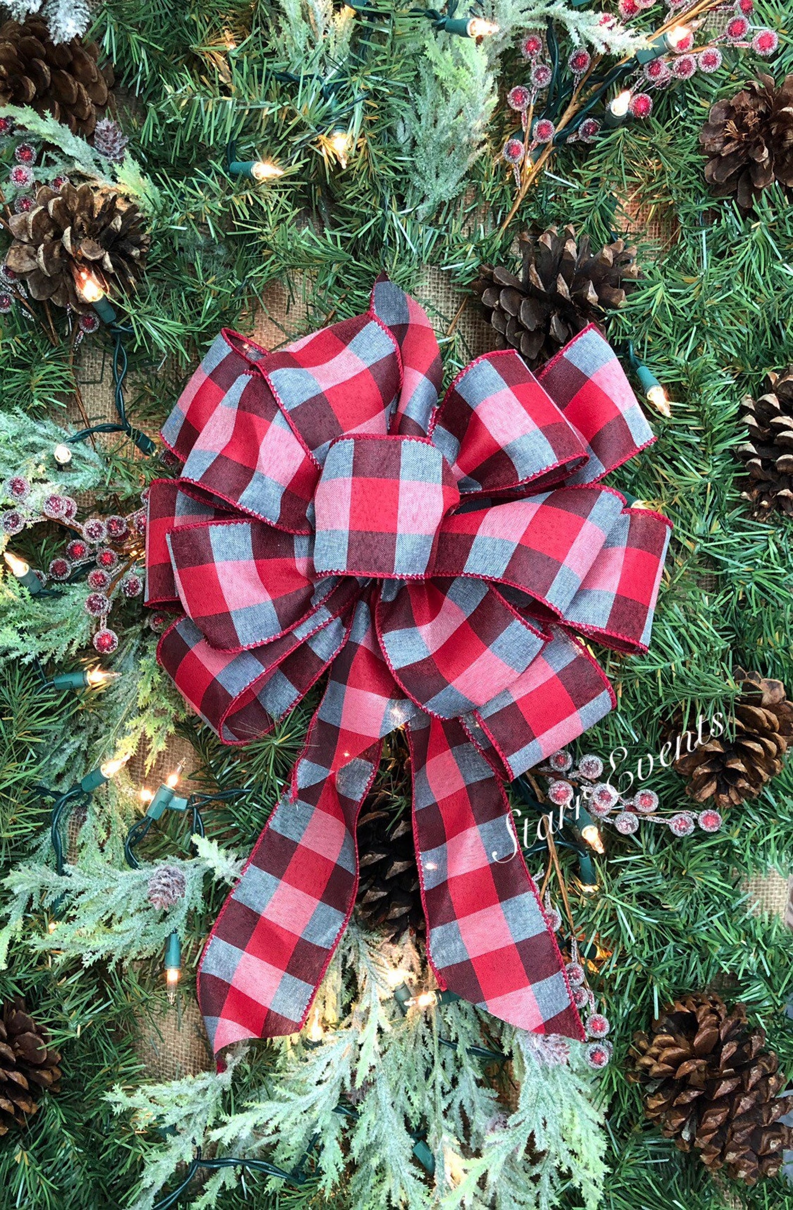 Red Plaid Bow. Rustic Christmas Decor. Red Black and White - Etsy