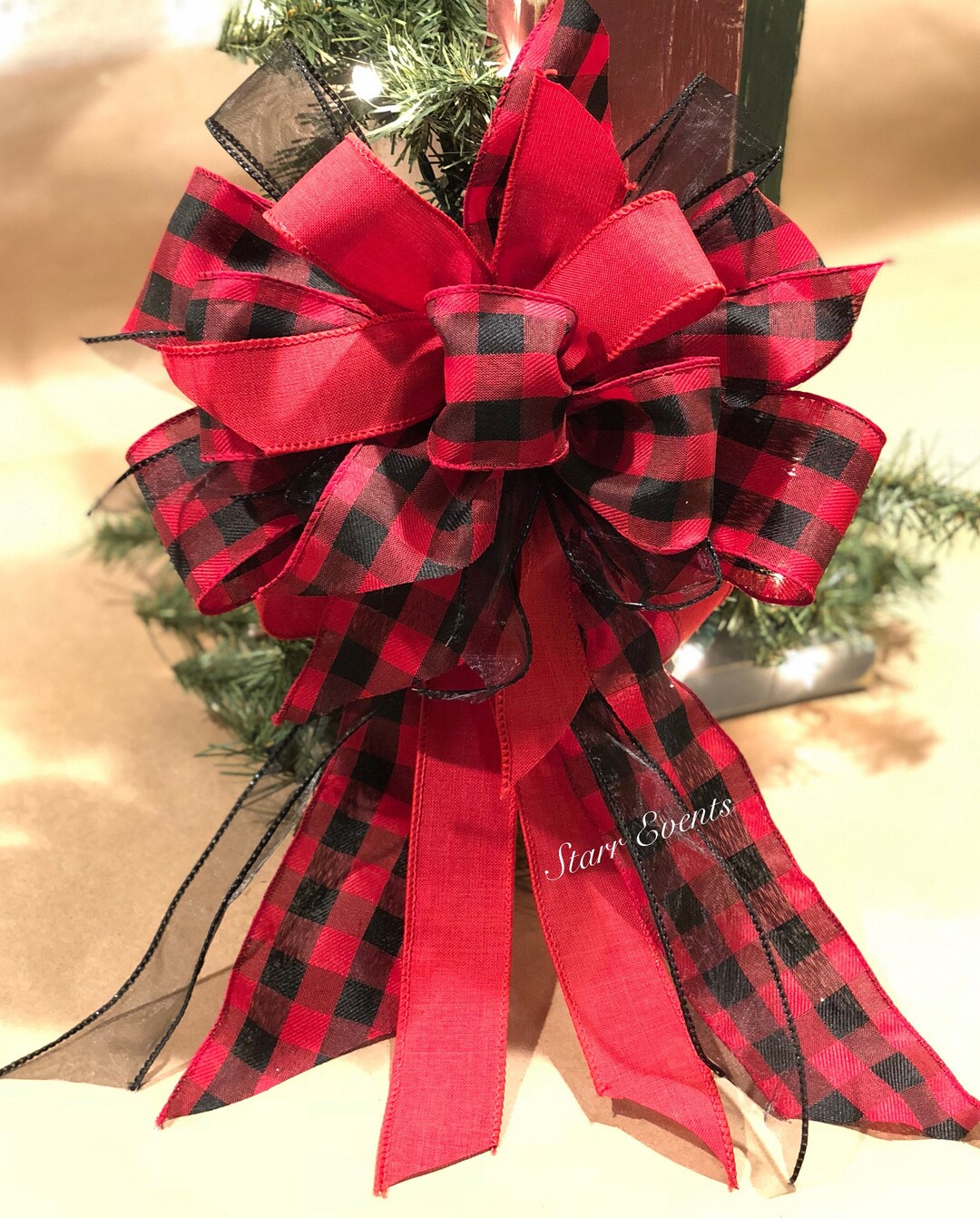 Buffalo Plaid Bow. Rustic Christmas Decor. Red and Black Plaid Bow ...