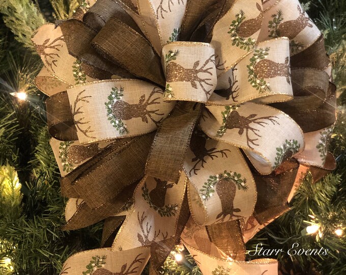 Rustic Christmas Tree Topper Rustic Deer Christmas Tree Bows Faux ...