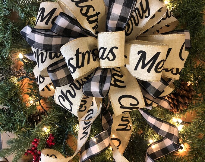 Rustic Christmas Tree Topper. Large Merry Christmas Tree Bows Rustic ...