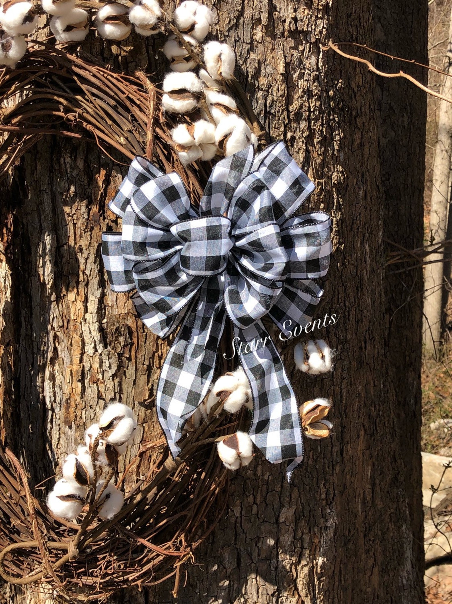 Buffalo Plaid Bow. Rustic Farmhouse Decor. Black and White | Etsy