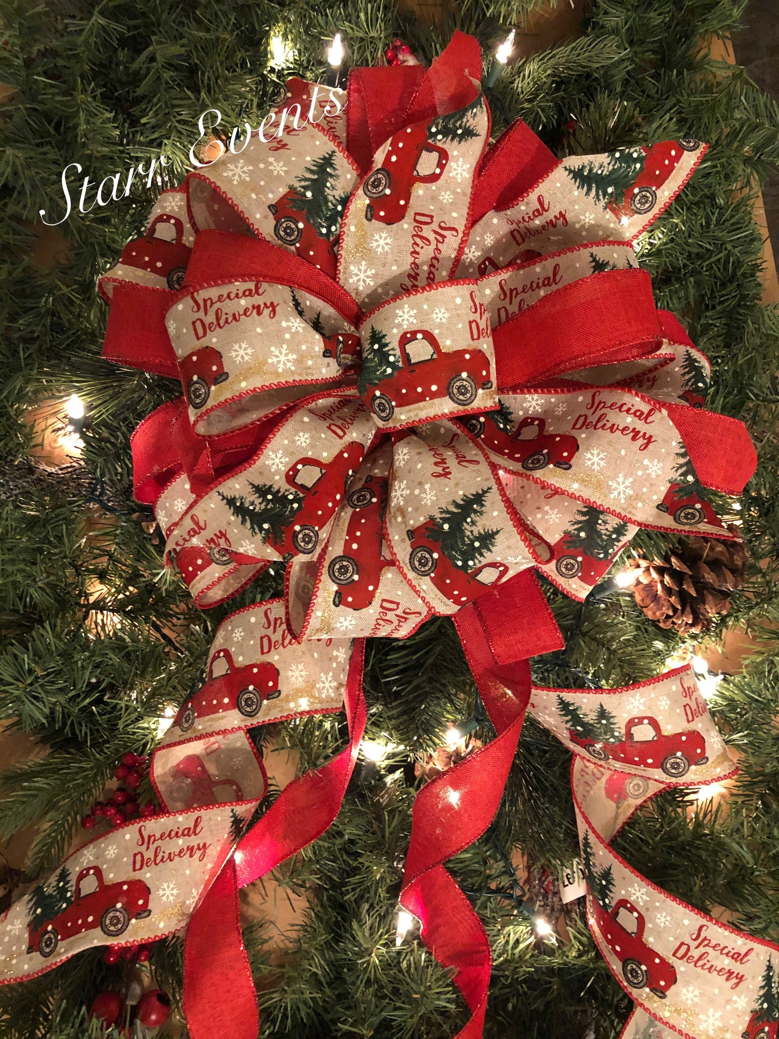 Rustic Christmas Tree Topper. Christmas Tree Bows. Red Truck | Etsy