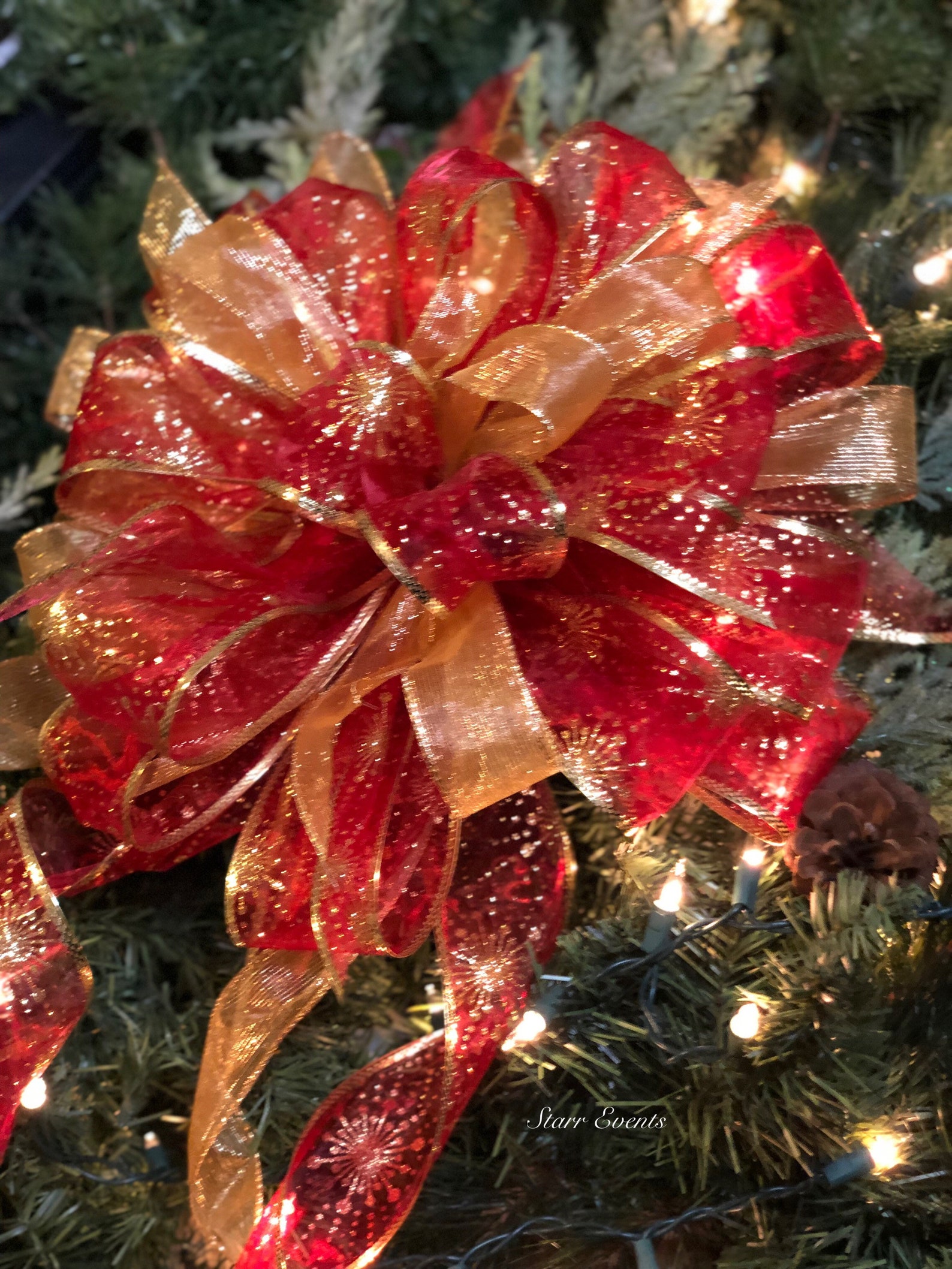 Red And Gold Christmas Tree Topper Christmas Tree Bows Etsy