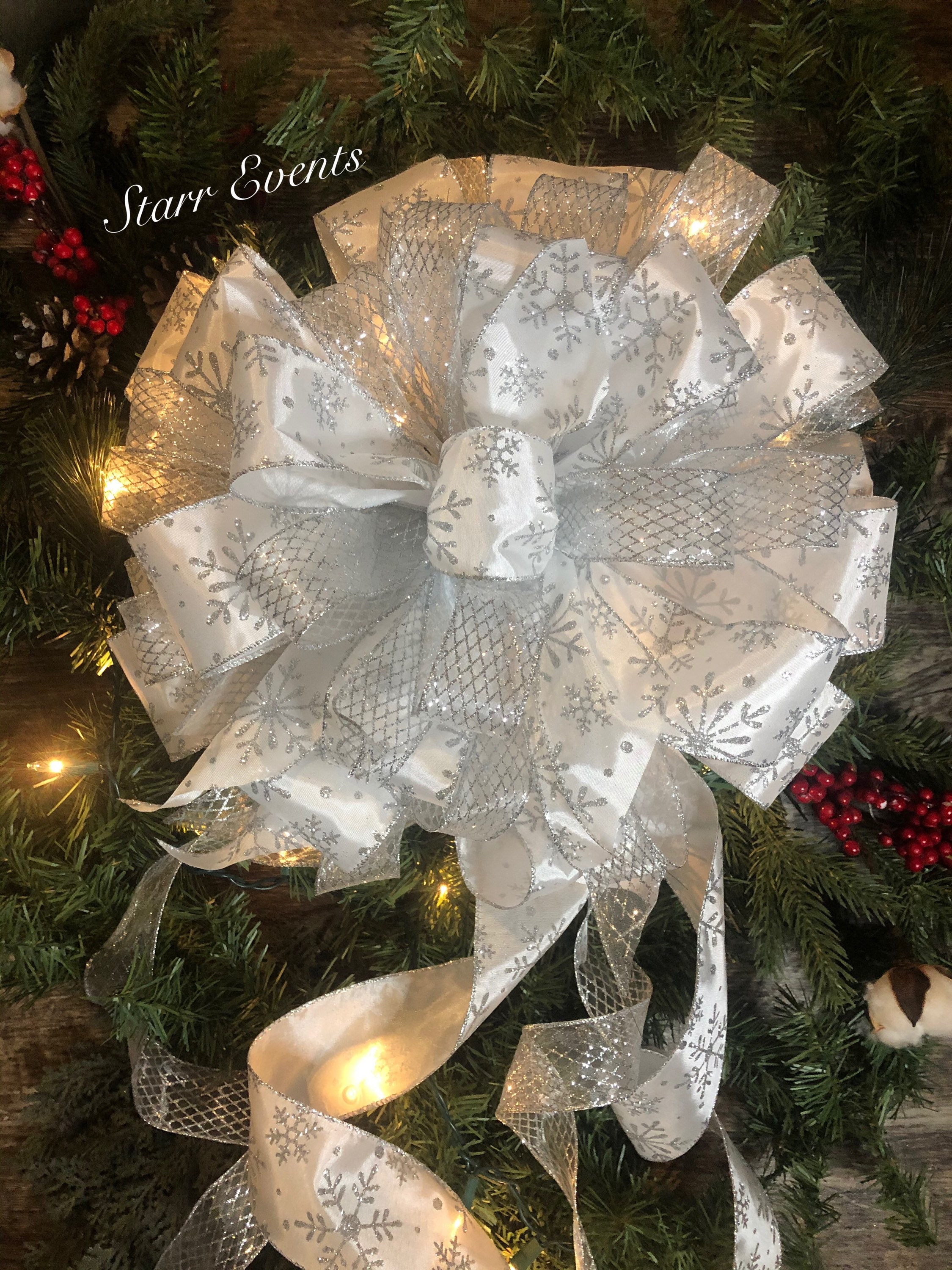 Silver Christmas Tree Topper. Christmas Tree Bows With | Etsy