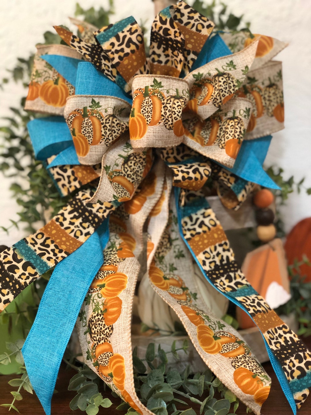 Fall Wreath Bow. Fall Decor. Fall Decorations. Cheetah Print Pumpkin ...