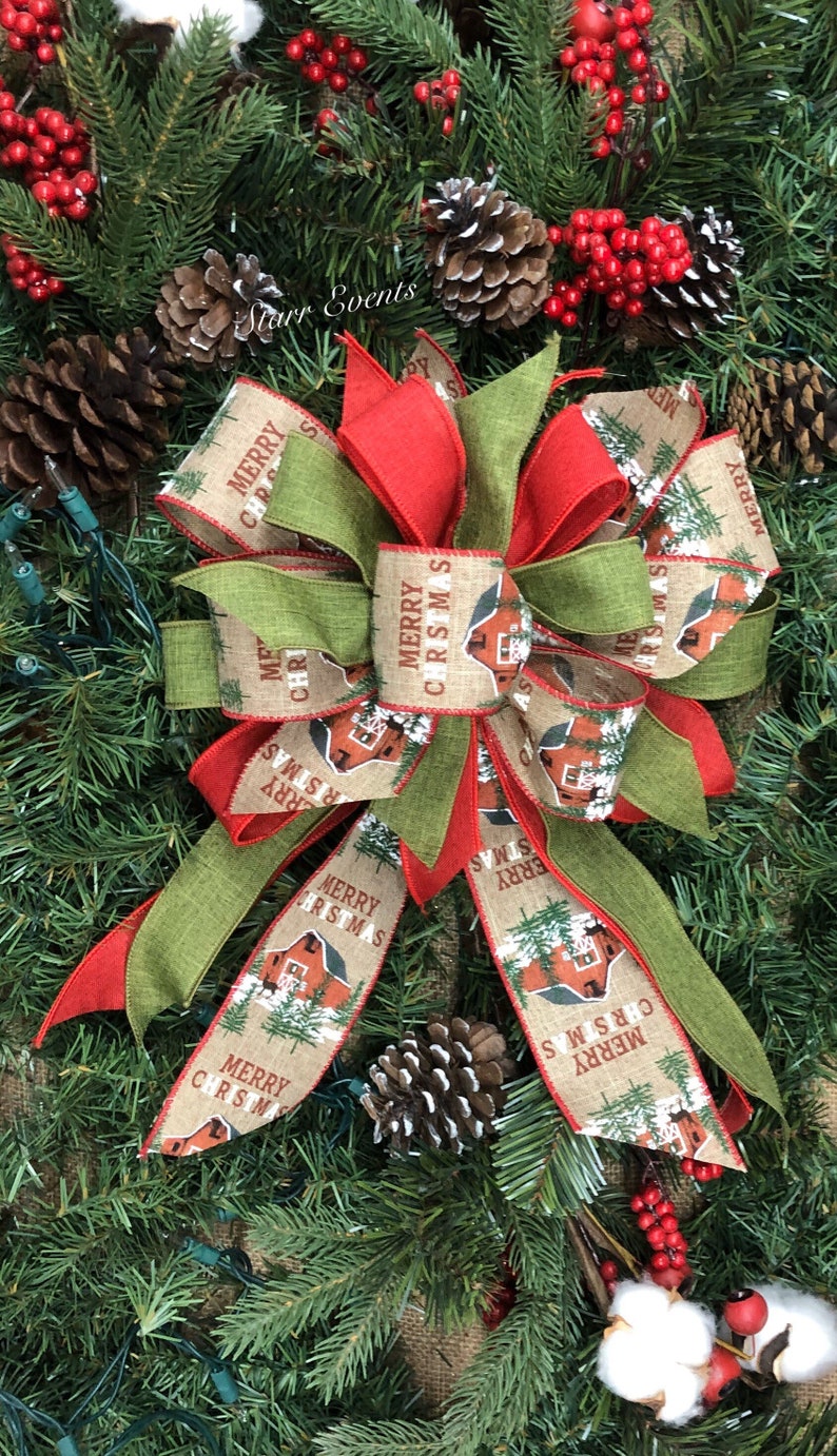 Farmhouse Bow Rustic Christmas Decor Rustic Christmas Ribbon Vintage ...