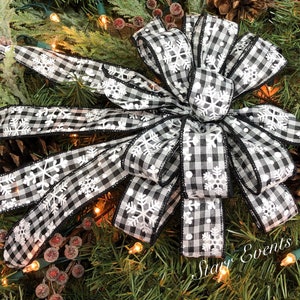 Buffalo Plaid Bow. Rustic Christmas Decor. Black and White - Etsy
