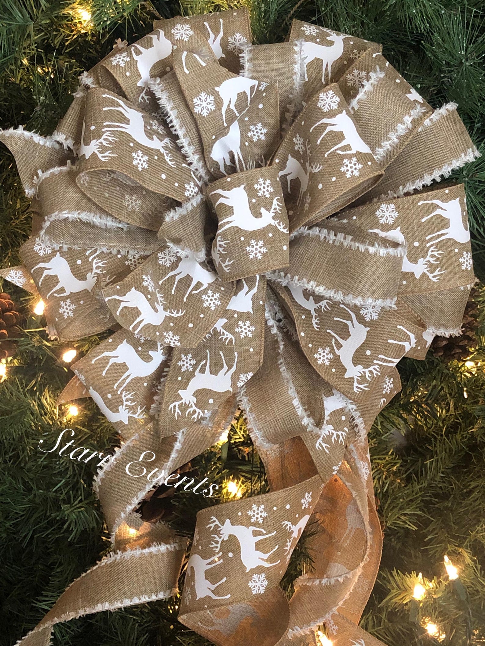 Rustic Christmas Tree Topper. Rustic Deer Christmas Tree Bows. Faux ...