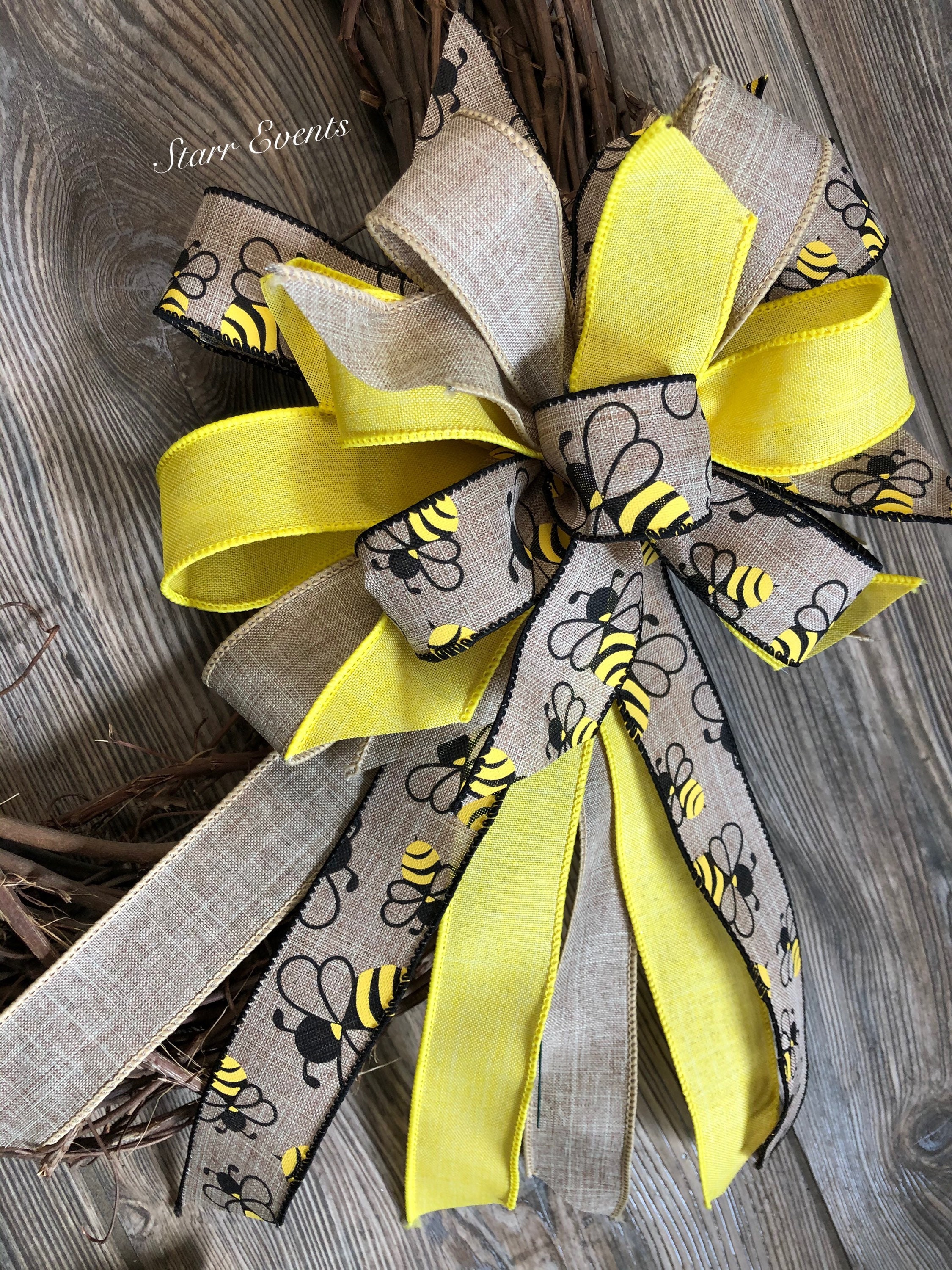 Bumble Bee Wreath Bow. Bumble Bee Ribbon. Bows for Wreaths. | Etsy