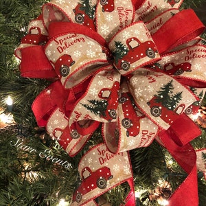 Rustic Christmas Tree Topper. Christmas Tree Bows. Red Truck Bow ...