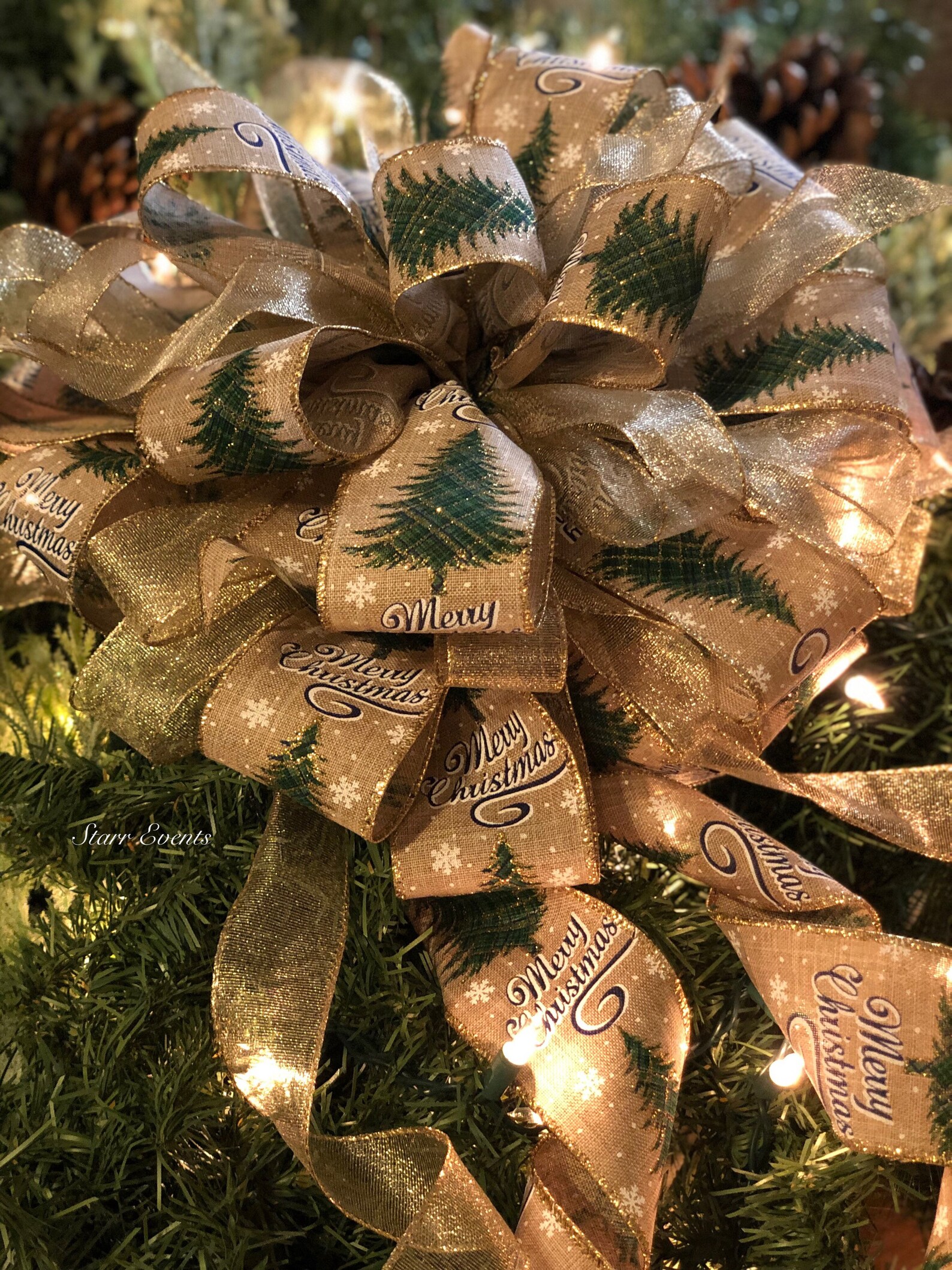 Rustic Christmas Tree Topper. Large Rustic Christmas Tree Bows | Etsy