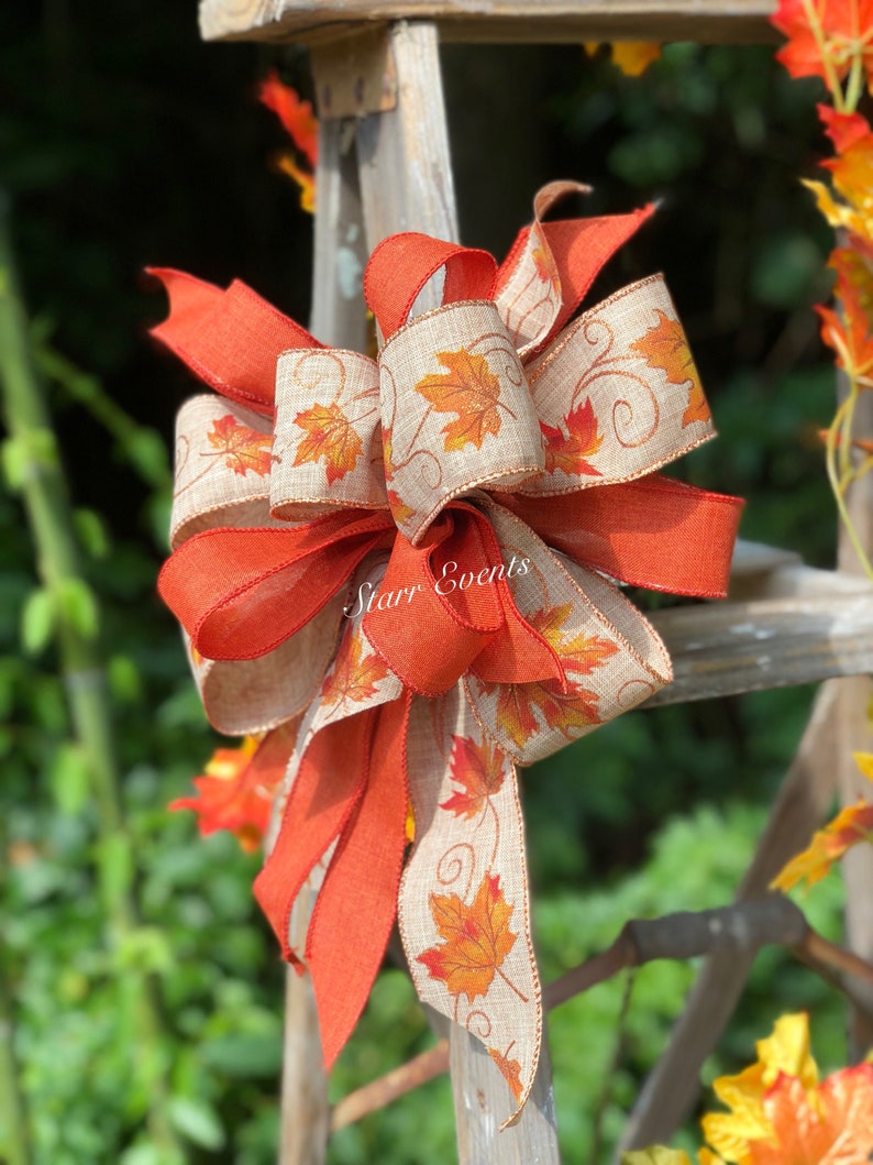 Fall Wreath Bow. Burnt Orange Ribbon. Bows for Wreaths. Rustic - Etsy