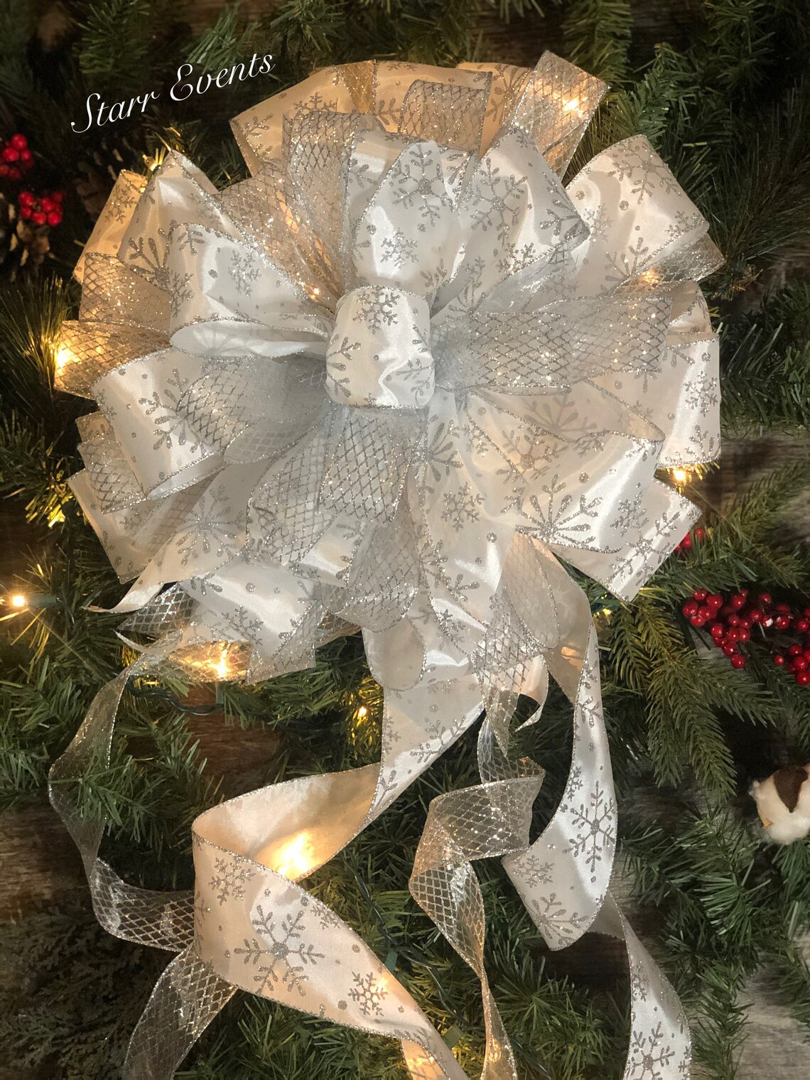 Silver Christmas Tree Topper. Christmas Tree Bows With | Etsy