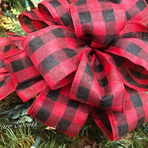 Buffalo Plaid Bow. Rustic Christmas Decor. Red and Black Plaid Bow ...