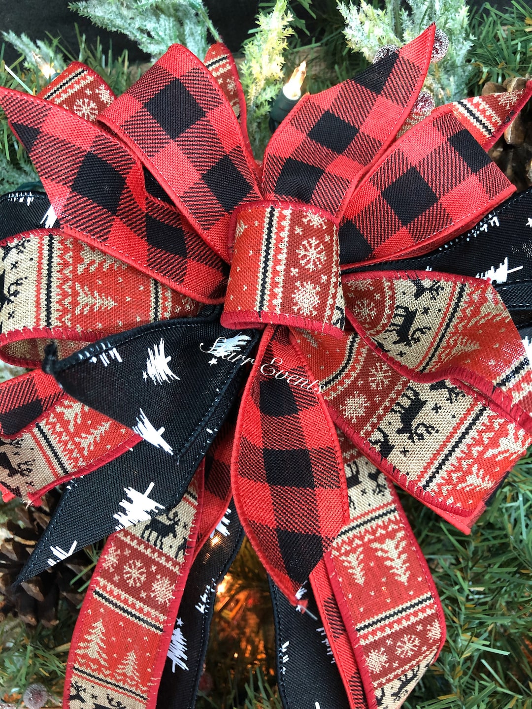 Red and Black Buffalo Plaid Bow. Rustic Christmas Decor. Red and Black ...