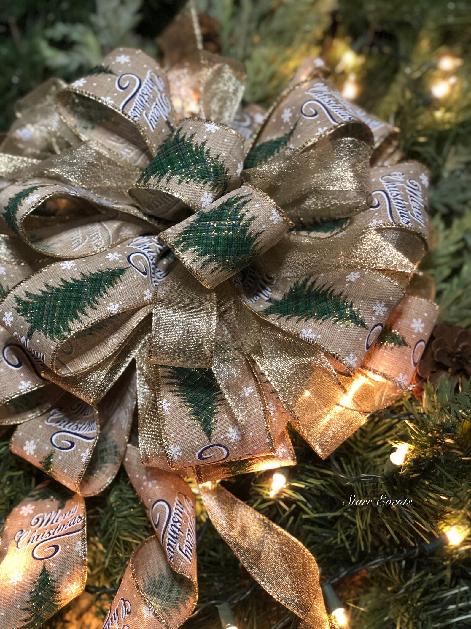 Rustic Christmas Tree Topper. Large Rustic Christmas Tree Bows | Etsy