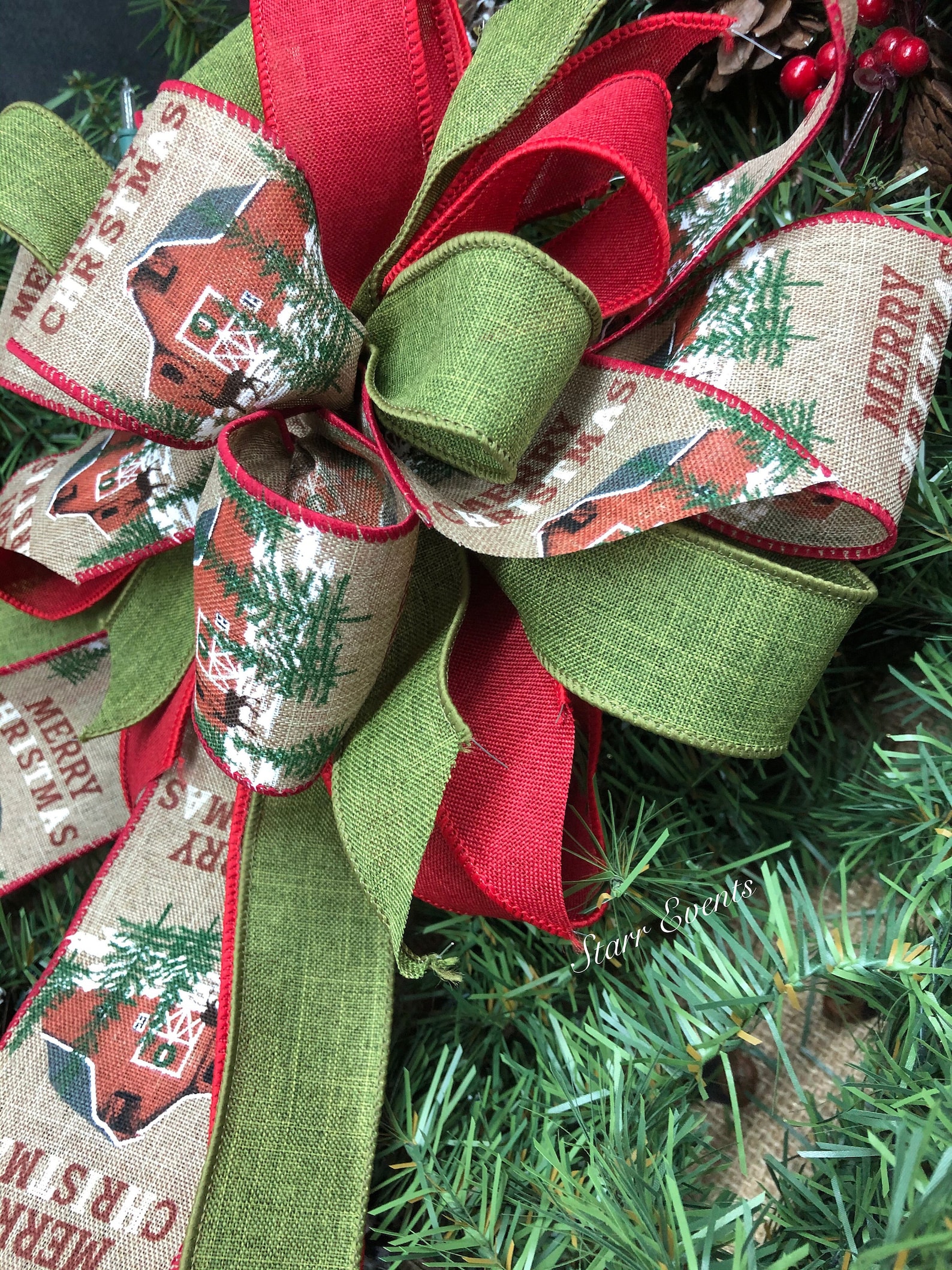 Farmhouse Bow Rustic Christmas Decor Rustic Christmas Ribbon Vintage ...
